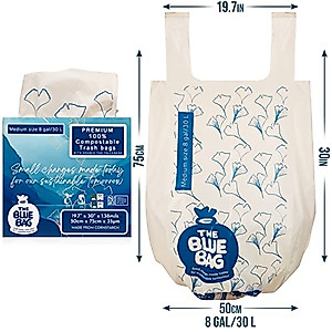8 Gallon Compostable Trash Bags (2x Thickness @1.38mil, 50 Pack) - Plant Based Compostable Trash Bags 8 Gallon - w/Twistable Handles for Easy Tie Up