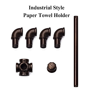 TLBTEK Floor Toilet Paper Holder Stand, Black Iron Farmhouse Paper Towel Rack,Rustic Industrial Vintage DIY Style Pipe Roll Tissue Holder Heavy Duty for Bathroom, Bedroom, Kitchen (Brown)