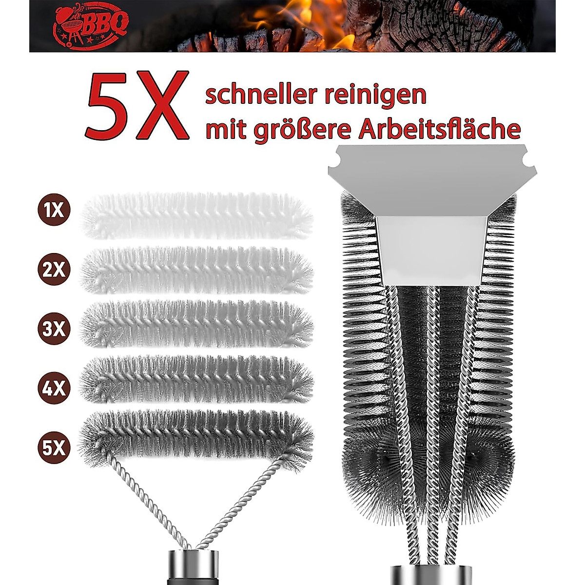 TNTOR Grill Brush with Scraper, 18" Adjustable Handle with Bottle Opener BBQ Grill Brush for Outdoor Grill/Smoker/Gas and Charcoal Grill Cleaning