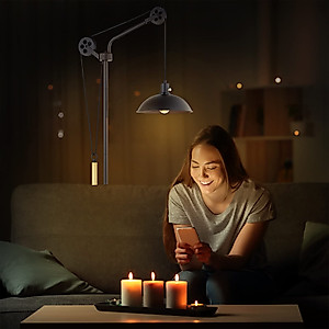 LeeZM Dimmable Industrial Floor Lamp for Living Room,Rustic Farmhouse Floor Lamps with Pulley System, Modern Reading Pole Task Lamp, Vintage Arched Tall Standing Lamp for Bedroom Office, Deep Bronze