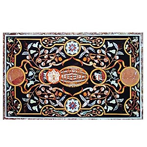 Black Marble 4'x2' Dining Garden Table Top Pietra Dura Inlay Hallway Decor