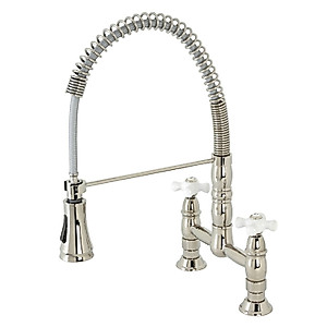 Kingston Brass Heritage Two-Handle Deck-Mount Pull-Down Sprayer Kitchen Faucet Polished Chrome Polished