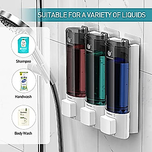 Shower Soap Dispenser 3 in 1 Chamber 200mlx3 Wall Mounted No Drilled Body Wash Shampoo and Conditioner Dispenser Home Hotel Bathroom