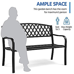 Yaheetech Garden Bench Patio Park Bench, Cast Iron Metal Frame Porch Bench, Outdoor Yard Bench with Mesh Pattern and Armrests for Lawn, Deck, Work, Path, Backyard, Entryway Clearance - Black