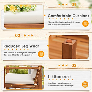 Greesum 4 Piece Bistro Patio Furniture Outdoor Chat Chair Set with Water Resistant Cushions and Coffee Table for Beach Backyard Garden, Acacia Wood