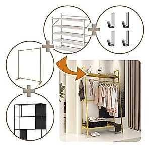 Garment Rack and Clothes Rack: Chic Gold Heavy-Duty & Stylish Clothing and Garment Rail with Double Layer Storage Shelf for Clothes, Shoes, and More. Perfect for Bedroom, Office, or Living Room.