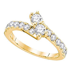 14kt Yellow Gold Round Diamond 2-stone Bridal Wedding Engagement Ring 3/4 Cttw