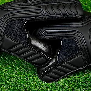 Renegade GK GK Vulcan Onyx Goalie Gloves with Fingersaves | 3.5+3mm Hyper Grip & 4mm Duratek | Black Goalkeeping Gloves (Size 9, Youth-Adult, Roll Cut, Level 3)