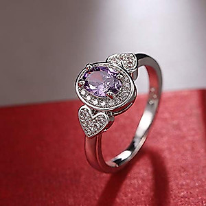 SCHZBSP S925 sterling silver vintage amethyst diamond ladies ring heart-shaped pavé cubic zirconia ring gorgeous CZ diamond ring eternal engagement ring ring fashion female ring (6)