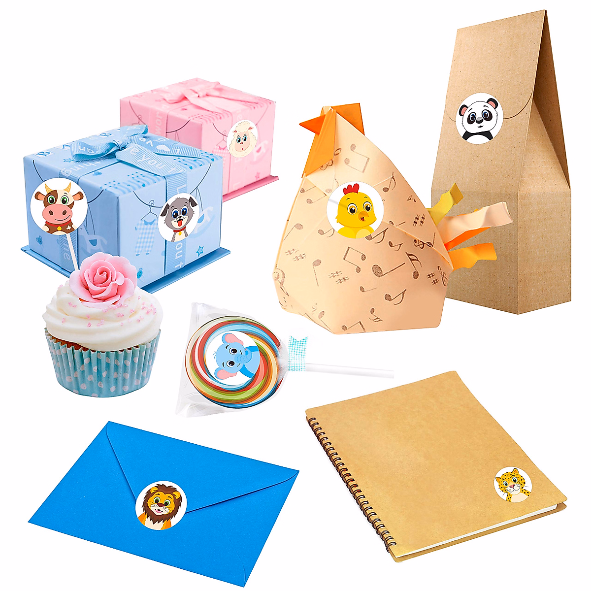 Hebayy 600 Adorable Round Land Animal Stickers in 16 Designs with Perforated Line Expanded Version (Each Measures 1.5" in Diameter)