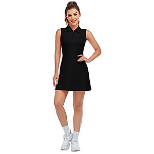 MoFiz Women's Golf Tennis Polo Dress Sleeveless Zip Up Lightweight Quick Dry Moisture Wicking Athletic Sports Workout Black M