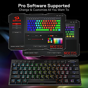 Redragon K632 PRO 60% Wireless RGB Mechanical Keyboard, BT/2.4Ghz/Wired Tri-Mode Ultra-Thin Low Profile Gaming Keyboard w/No-Lag Connection, Dedicated Media Control & Linear Red Switch