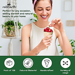 rebEarth Disposable Wood Cones - Heat Resistant Cones for Charcuterie Food, Appetizers & Snacks - Pinewood Cone Cups for Party Food Display, Alternative to Plastic - Small Wooden Cones, 5" 100 Count