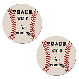 40 Thank You Baseball Labels, 2 Inch Big Round Glossy Stickers, Great Stickers for Birthday Party, Baby Shower, Wedding, Graduation, or Any Family Event Decorations, Made in USA