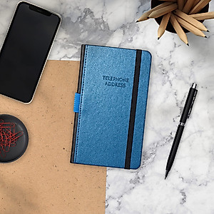 Skyline Address Book – Telephone Contact Book with Password Log & Important Dates Calendar – Phone Number Book for Women & Men – A5 Size, 8.3x5.8″, Hardcover (Mystic Blue)