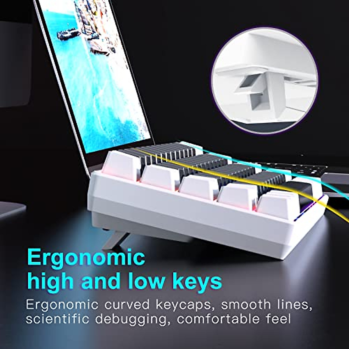 RAZEAK Portable 60 Percent Keyboard, Compact 61 Keys Mini Mechanical Keyboard for PC/Mac Gamer Switchable Colorful Backlit - Blue Switch - White+Black