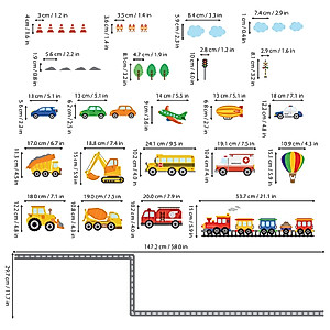 DECOWALL DS-8047 Transports Wall Decals Stickers Kids Peel and Stick Removable Nursery Bedroom Living Construction Boys Childrens Toddler car d?cor playroom playroom Vehicles Truck City Road Baby