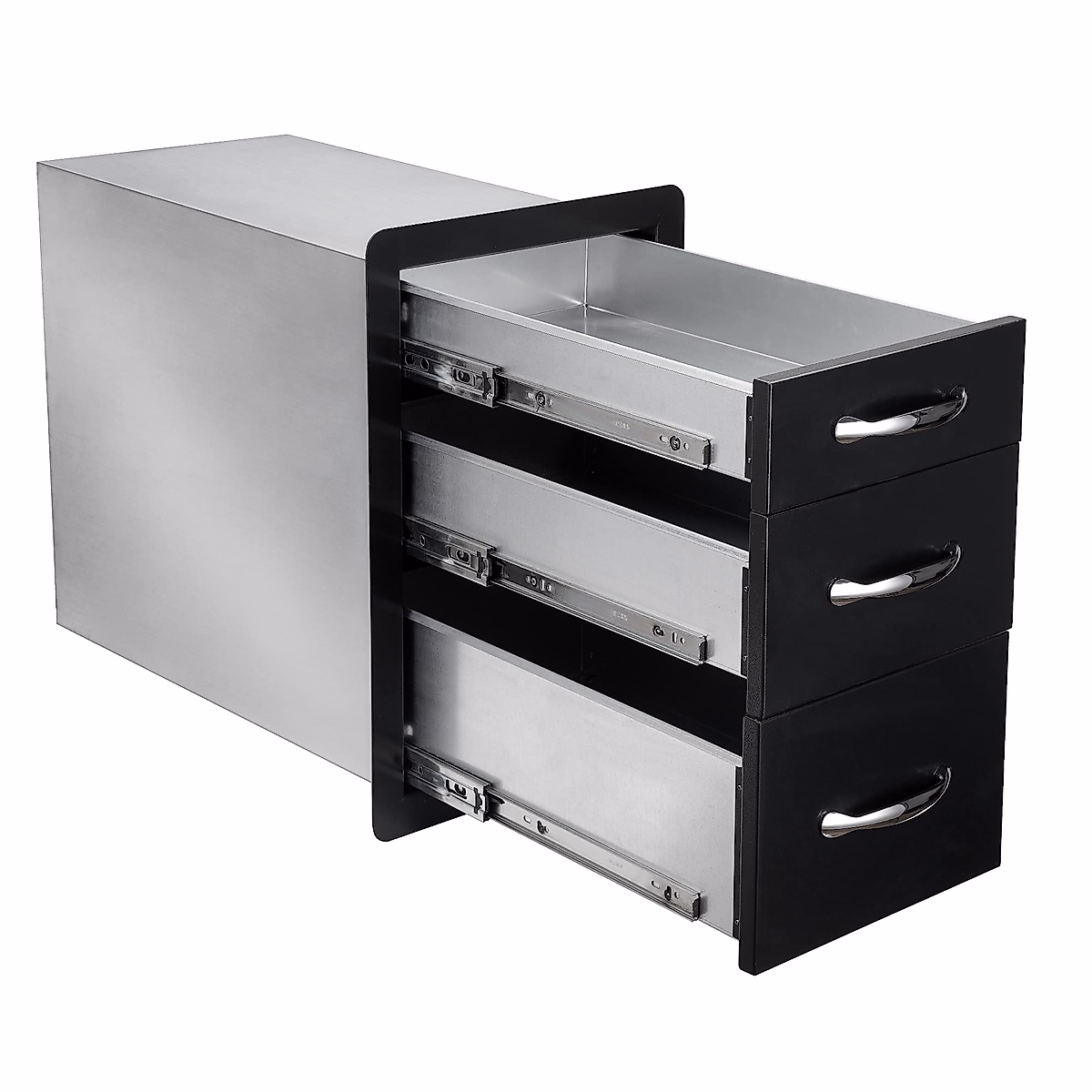 Stanbroil Outdoor Kitchen Drawers - 14.8" W x 21.4" H x 23.3" D, Triple Barbecue Storage Drawer Flush Mount for Outdoor Kitchen, BBQ Island, Outside Cabinet, Patio Grill Station - Black