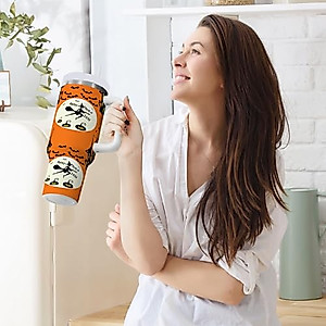 RPLIFE Halloween Haunted Houses 40oz Tumbler with Handle, Stainless Steel Tumbler with Straw, Coffee Tumbler