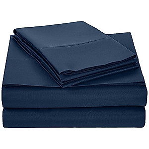 Amazon Basics Navy Blue Comforter (Full/Queen) and Navy Blue Sheet Set (Queen)