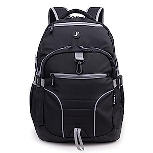 J World New York Atom Multi-Compartment Laptop Backpack, Black, 18.5 X 13 X 7.5 (H X W X D)