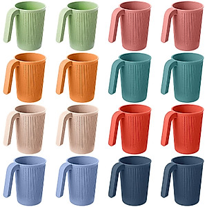 Dandat 16 Pcs Wheat Straw Cup with Handle Colorful Wheat Straw Mug Stackable Plastic Coffee Cups Set 12 oz Unbreakable Coffee Mug Reusable Plastic Mug Dishwasher Safe for Coffee Milk Tea, 4.3 x 3 Inch