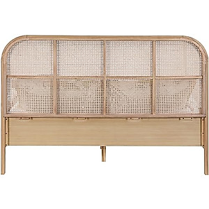 Meridian Furniture SienaNatural-Q Siena Collection Mid-Century Modern Queen Bed with Solid Ash Wood, Rich Natural Finish on Ash Veneer, Natural Cane, 63" W x 85.5" D x 43" H, Natural, Queen