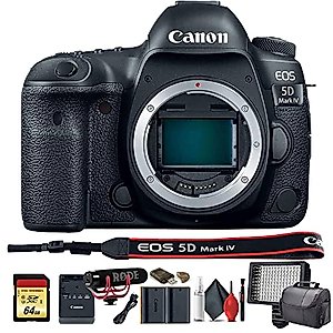 Canon EOS 5D Mark IV DSLR Camera (1483C002) W/Bag, Extra Battery, LED Light, Mic, Filters and More - Advanced Bundle (Renewed)