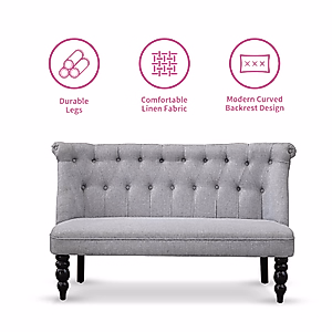 Mixoy Upholstered Loveseat Settee Sofa, with Tufted Button Backrest & Chic Legs, European Armless Loveseat Dining Bench for Dining/Living Room Hallway or Entryway Seating(Light Grey1)