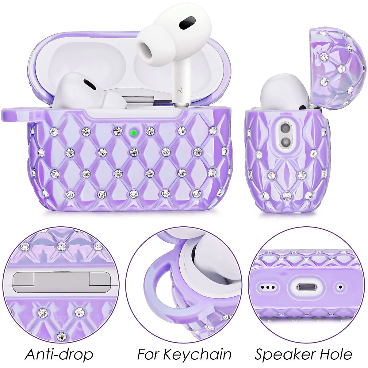 VISOOM Airpods Pro 2nd Generation Case - Bling Rhinestone Hard Protective Case Cover with Lanyard for Apple Airpod Gen Pro 2
