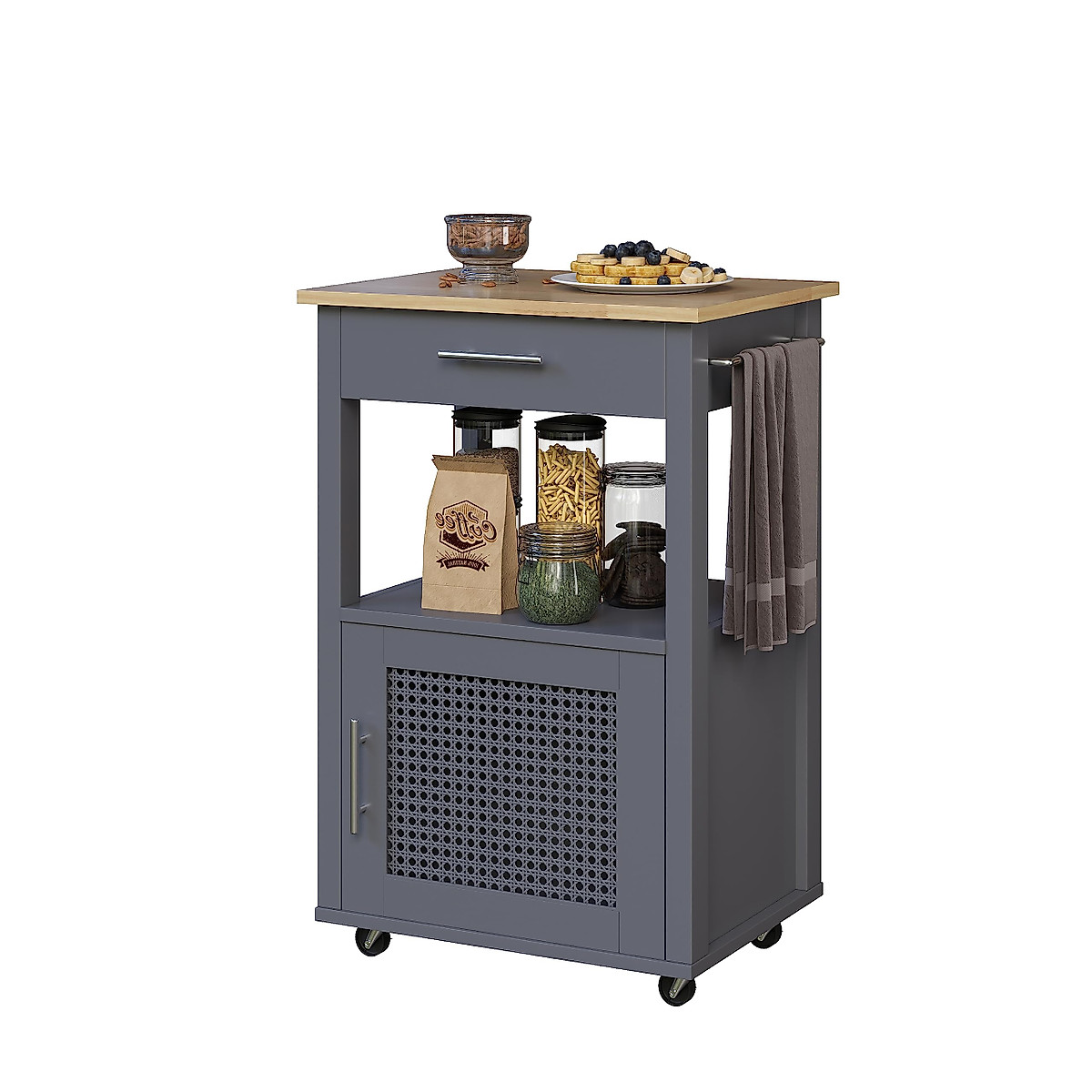Tornama Kitchen Island Cart, Small Kitchen Carts On Wheels with Storage Cabinet, Drawer and Wood Top, Rolling Kitchen Island for Dining Room Living Room, Grey