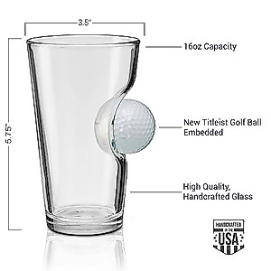 BenShot Pint Glass with Real Golf Ball - 16oz | Made in the USA