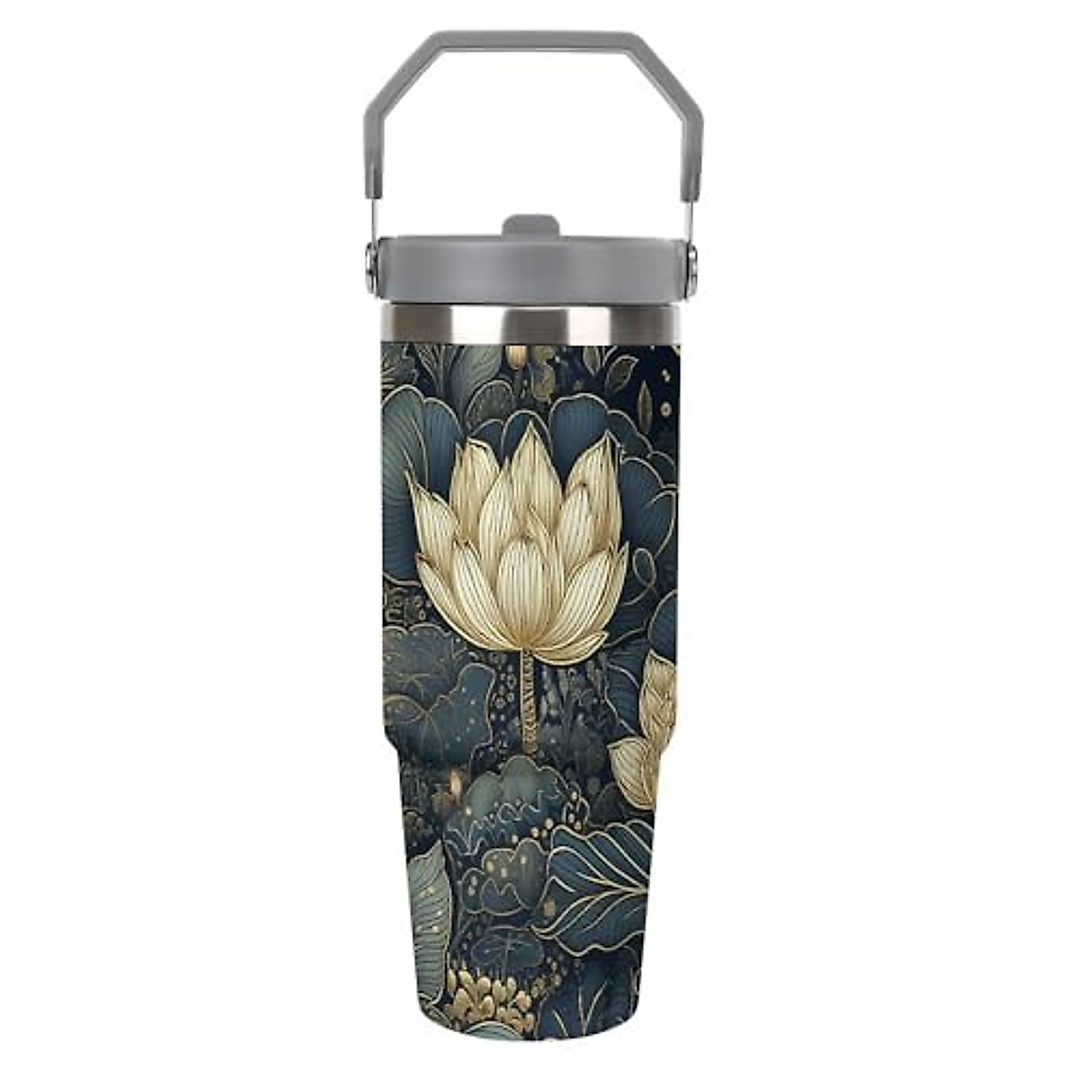 YTLKGFP 30 Oz Large Capacity Car Cup Intricate Flowers Tumbler with Handle Straw Lid Insulated Stainless Steel Water Bottle Travel Mug Leak-proof Car Cup Keeps Cold Or Hot