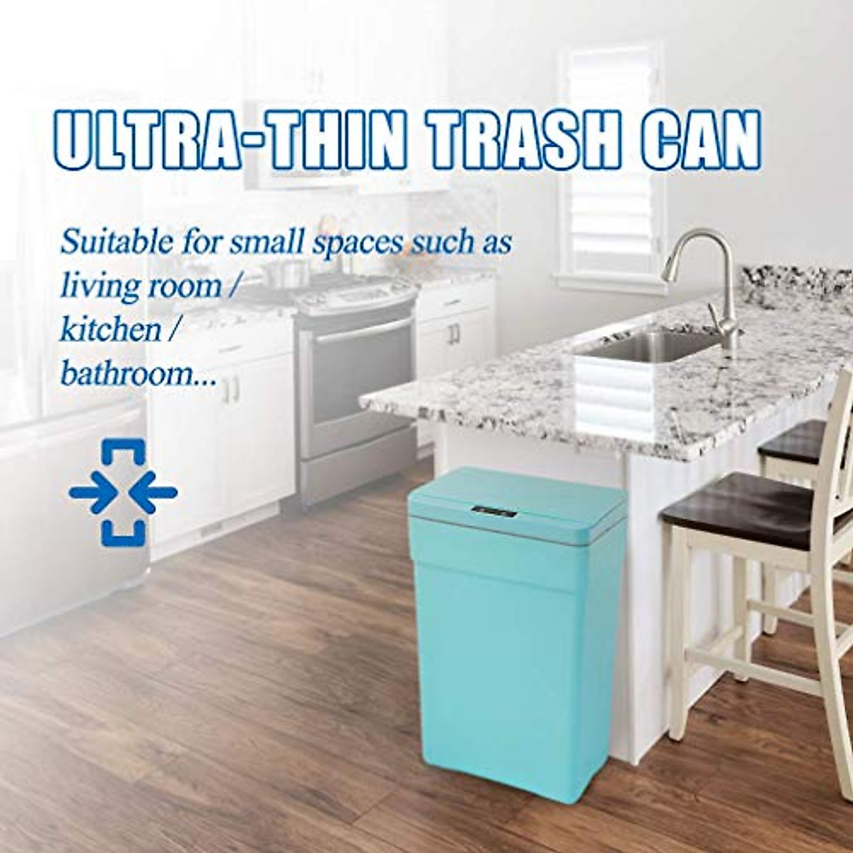 Automatic Trash Can 13 Gallon Trash Can with Lid, Kitchen Garbage Can 50 Liter High-Capacity Waste Bins Touch Free Kitchen Trash Can Plastic Trash Can for Bathroom Bedroom Home Office, Blue