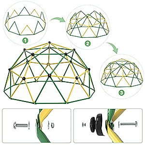 GIKPAL Climbing Dome, 10FT Dome Climber with Hammock for Kids 3 to 10 Outdoor Play Equipment, Supports up to 1000lbs Jungle Gym, Anti-Rust, Easy Assembly, Gift for Kids, Yellow+Green