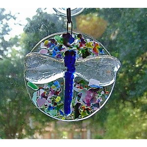 Handmade Iridescent Cobalt Blue Dragonfly Summer Round Garden Ornament Sun Catcher