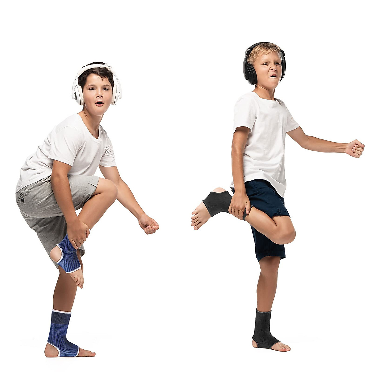 Loopeer 6 Pairs Kid Compression Ankle Brace Knitted Ankle Sleeve Breathable Ankle Support Socks Plantar Fasciitis Braces for Girls Boys Kids Sprained Ankle Running Fitness, Blue and Black