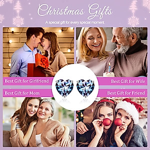 March Birthstone Aquamarine Earrings for Women, 925 Sterling Silver Heart Stud Rose Gold Earrings for Women Blue Earrings Jewelry Mothers Day Valentines Christmas Birthday Gifts for Women Her