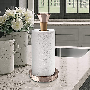 NuSteel nu Steel TG-KPTH-17CH Hammered Copper Standing Easy One-Handed Tear Kitchen Dispenser with Weighted Base for Standard Paper Towel Holder Wall Mount, Polished Wood