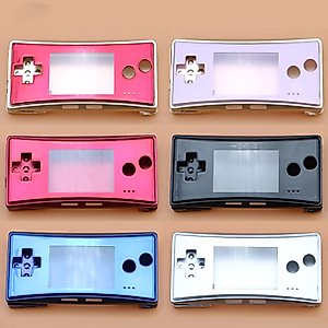 Metal Aluminum Housing Shell Case Faceplate Cover for Gameboy Micro GBM Replacement (Gold Case Purple Len)
