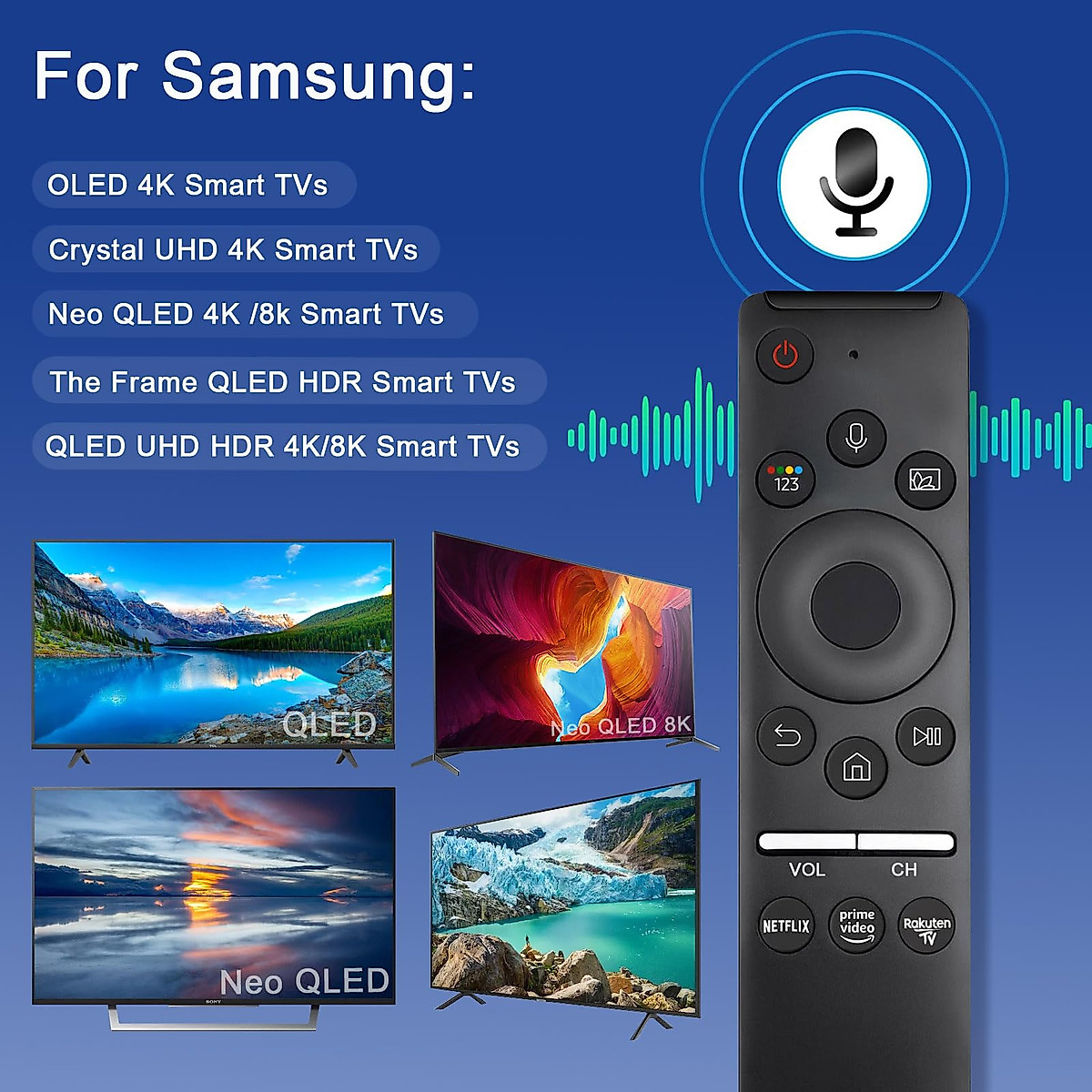 LAZTZQ Voice Remote Compatible for Samsung Smart TV QLED UHD Frame Curved Solar,with Netflix, Prime Video Button