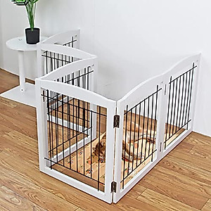 ZJSF Freestanding Foldable Dog Gate for House Extra Wide Wooden White Indoor Puppy Gate Stairs Dog Gates Doorways Pet Gate Tall Dog Fence 3 Panels Fence 60‘’W x 24''H