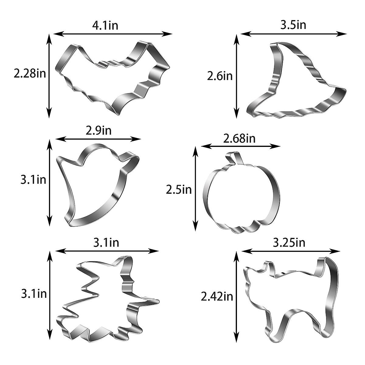 Halloween Cookie Cutters Set - Ghost, Pumpkin, Bat, Cat, Witch, Witch Hat - 6Pcs Halloween Cookie Cutters Large for Halloween Party - Cookie Cutters Halloween Shapes for Holiday Fall Baking
