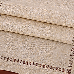Grelucgo Handmade Hemstitch Beige Table Runner Or Dresser Scarf, Rectangular 14 by 36 Inch