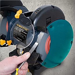 POWERTEC 15528 Bench and Pedestal Grinding Wheels, 8 Inch x 1 Inch, 5/8 Arbor, 150 Grit & White 60 Grit, Aluminum Oxide Bench Grinder Wheel for Grinding and Sharpening Cutting Tools, 2 Pack