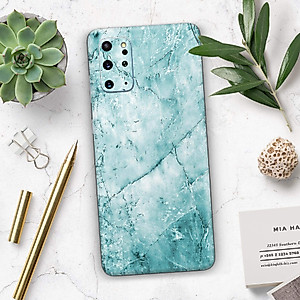 DesignSkinz Cracked Turquise Marble Surface 2 Protective Vinyl Decal Wrap Skin Cover Compatible with The Samsung Galaxy S20 (Screen Trim & Back Glass Skin)