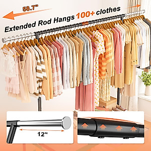 Raybee Clothes Rack, Heavy Duty Clothing Rack, Rolling Clothes Racks for Hanging Clothes, Portable Clothes Rack with Wheels, Garment Rack, 65.2" H x 58.7" W x 16.7" D, Black