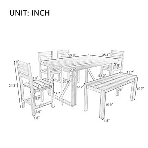 YOPTO Acacia Wood Outdoor Table and Chair Set,Outdoor Dining Sets with 4 Chairs and Bench, 6 Piece Patio Furniture Suitable for Patio,Balcony, Backyard,Natural