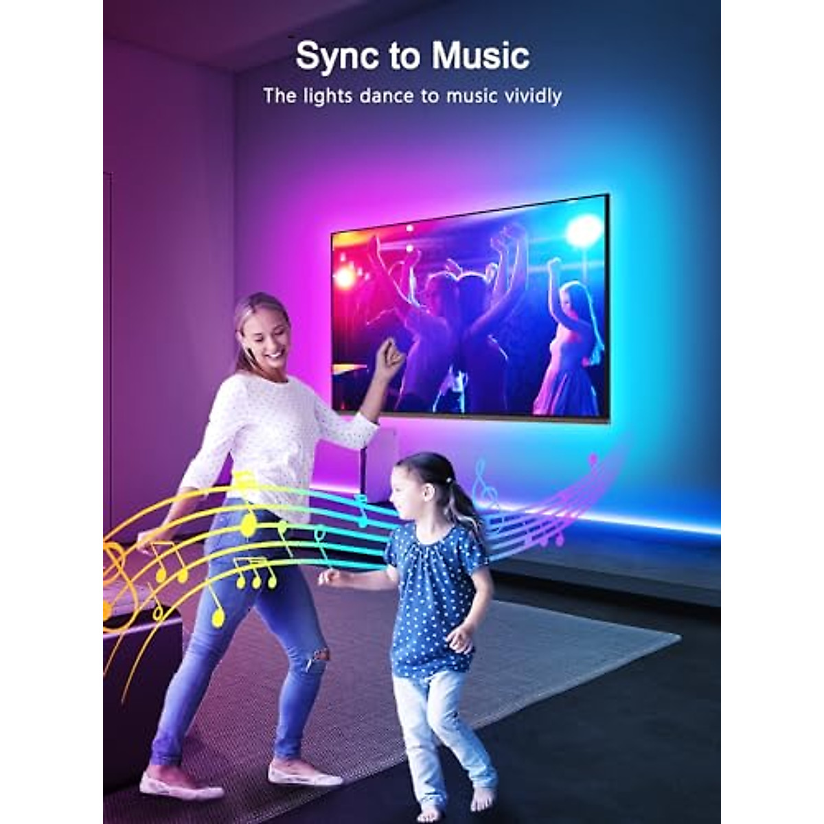 GIPOYENT LED Lights for TV, 16.4FT TV LED Backlight, for 45-75 Inch TV, Music Sync TV LED Light with Bluetooth Function - RGB Color Changing Light Strip for Bedroom (16.4ft)