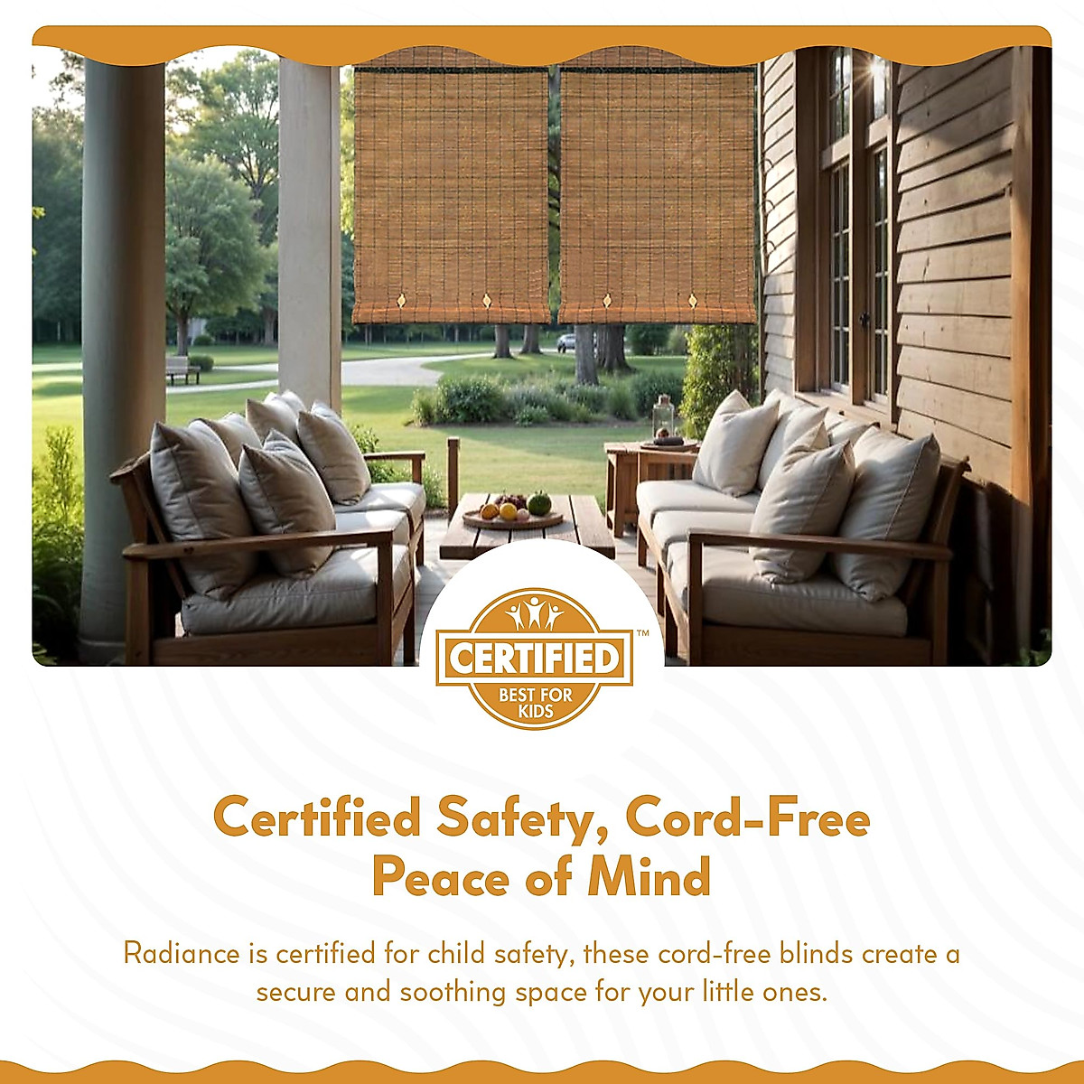 Radiance Core Free Bamboo Shades for Porch, Patio & Sunroom - Imperial Matchstick Bamboo Blinds for Light Filtering - Roll-Up Bamboo Blinds for Outside Mount - Brown - 60" x 72" - (1108119)